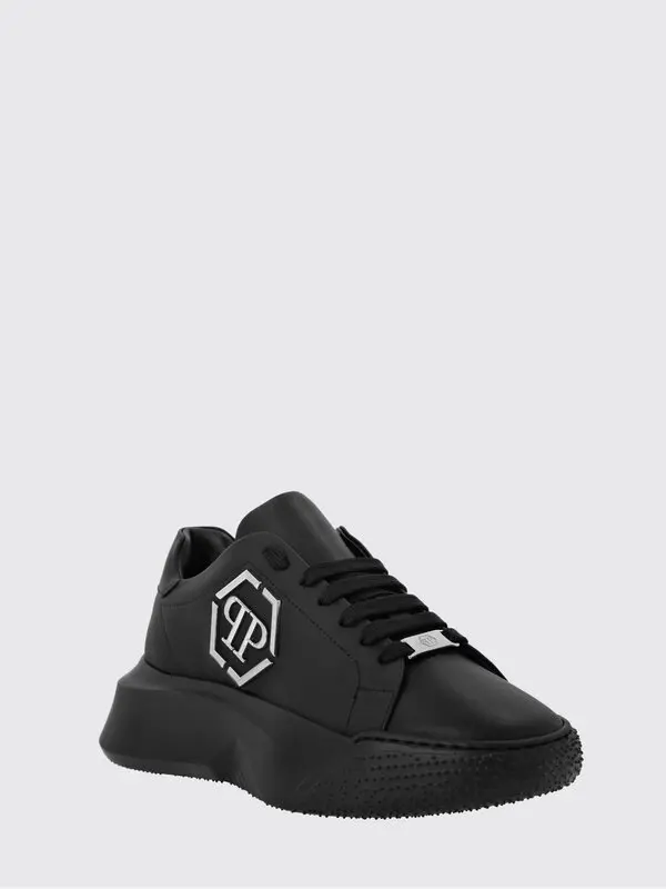 Philipp Plein Smooth Leather Low-top Sneakers With Monogram And Hexagon Logo - Black 1