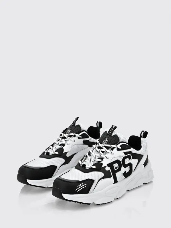 PLEIN SPORT Low-top Leather And Mesh Monogram Sneakers - White 1