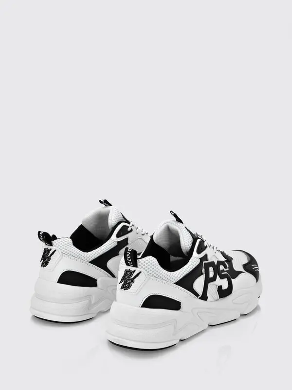 PLEIN SPORT Low-top Leather And Mesh Monogram Sneakers - White 1