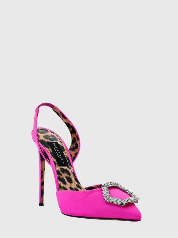 Philipp Plein Embroidered Satin Slingback Pumps With Jewelled Buckle