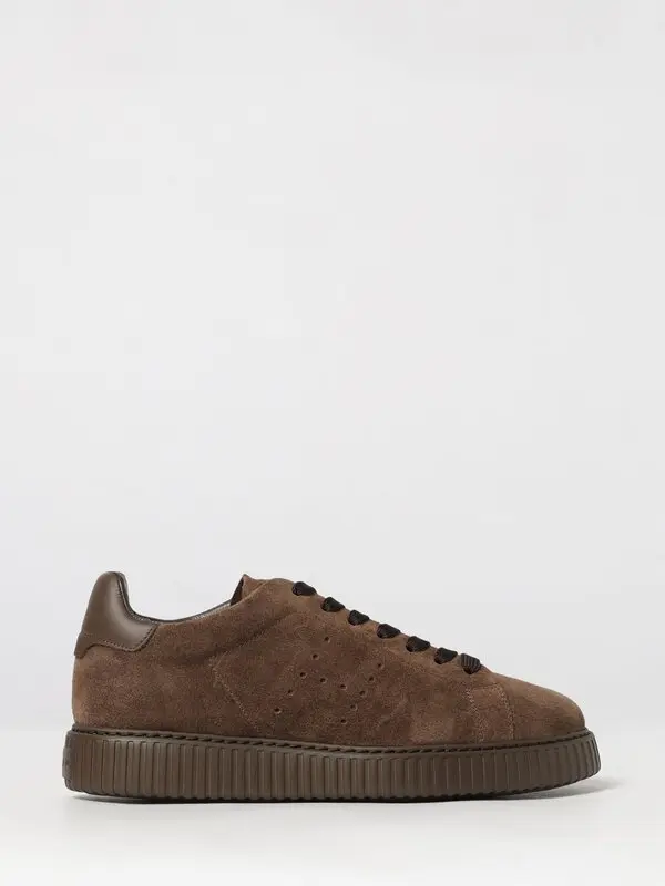 Hogan Suede Lace-up Sneakers With Perforated H Logo - Brown