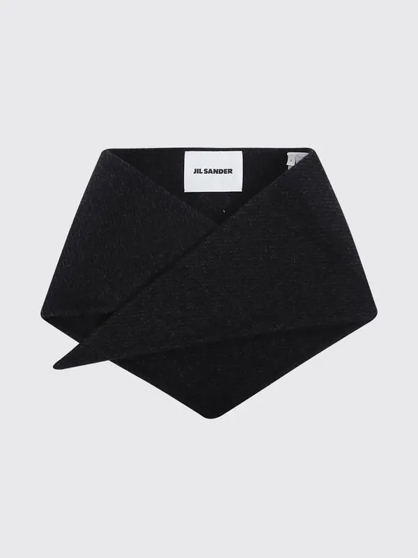 JIL SANDER Triangular Pure Wool Scarf With Applied Logo - Black