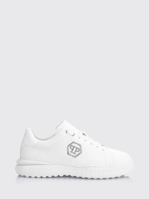 Philipp Plein Leather Sneakers With Emblem - White