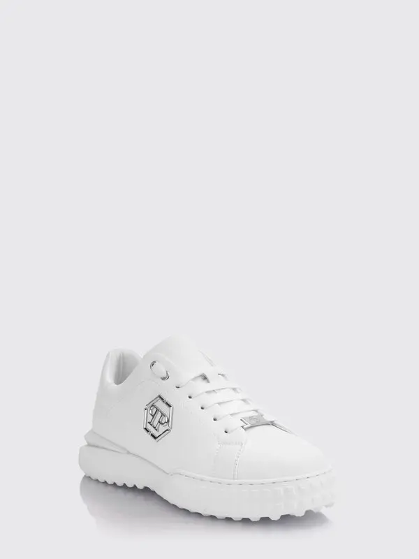 Philipp Plein Leather Sneakers With Emblem - White
