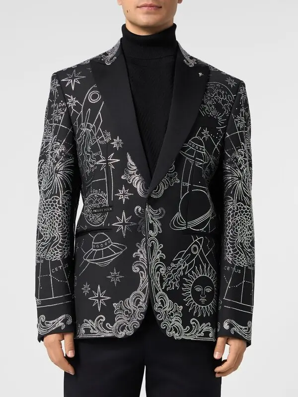 Philipp Plein Zodiaco Wool-blend Blazer With Crystal Embroidery