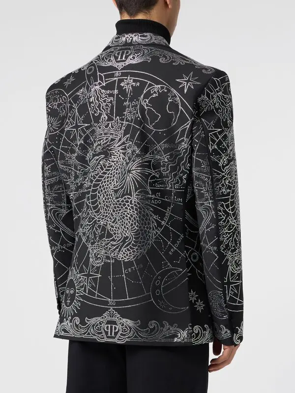 Philipp Plein Zodiaco Wool-blend Blazer With Crystal Embroidery
