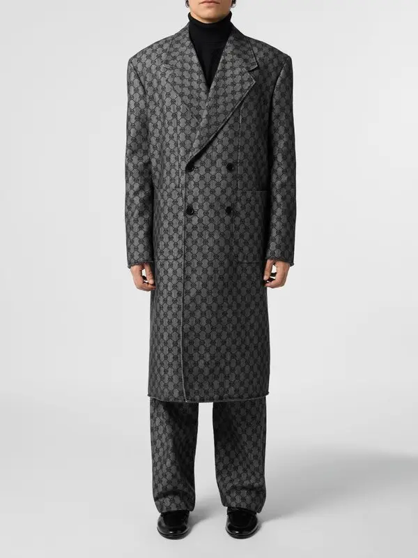 Philipp Plein Knee-length Double-breasted Coat In Cotton With Monogram