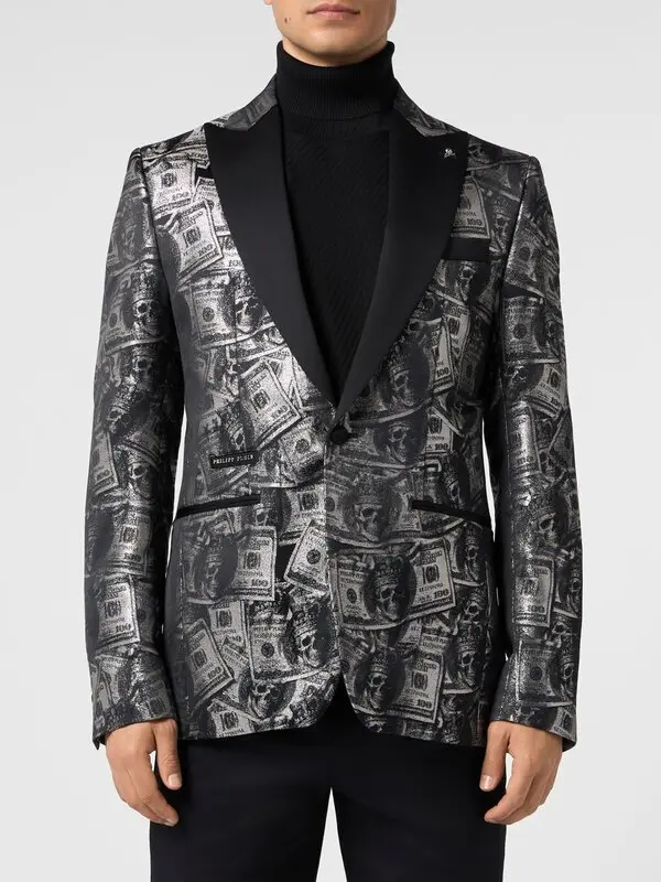 Philipp Plein Dollars Graphic Print Polyester Blazer