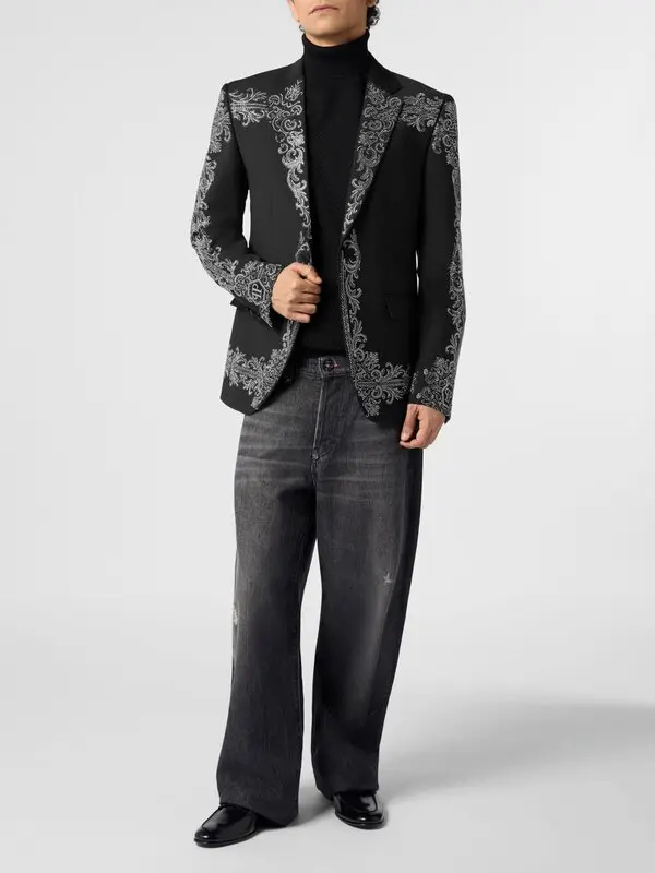 Philipp Plein Baroque Virgin Wool Blazer With Skull Print And Crystals