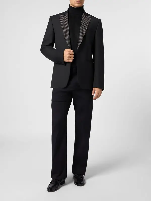 Philipp Plein Virgin Wool Blazer With Stud Embellishments
