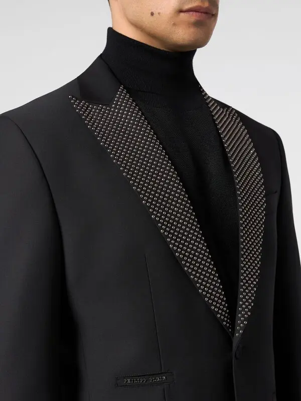 Philipp Plein Virgin Wool Blazer With Stud Embellishments