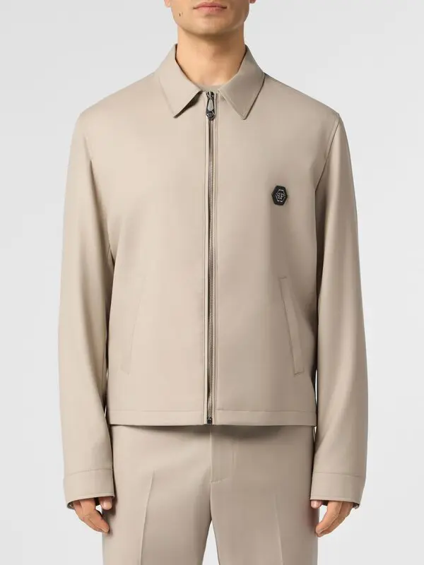 Philipp Plein Hexagon Monogram Wool Blend Shirt Jacket - Beige