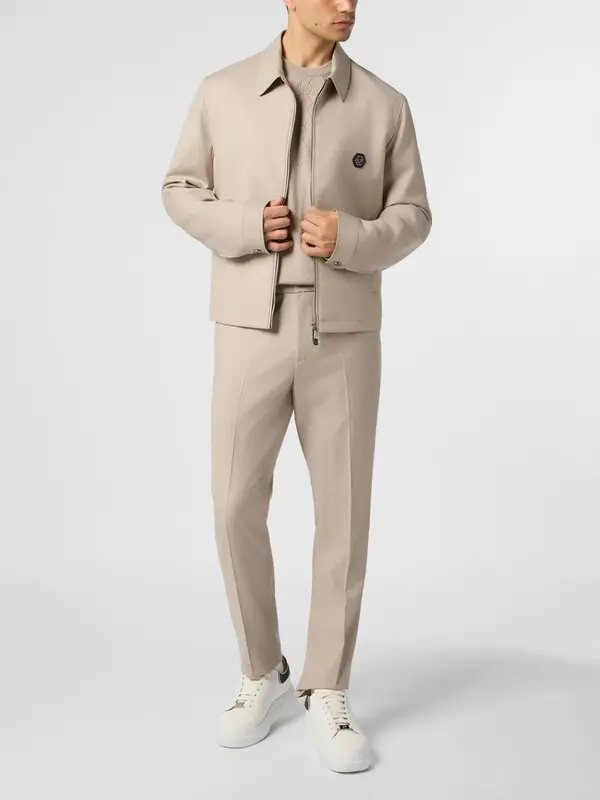 Philipp Plein Hexagon Monogram Wool Blend Shirt Jacket - Beige