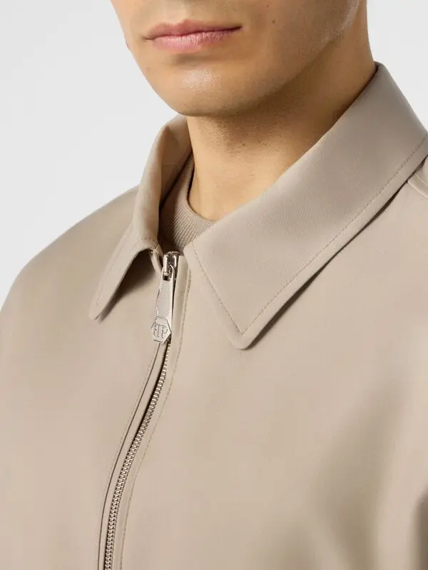 Philipp Plein Hexagon Monogram Wool Blend Shirt Jacket - Beige