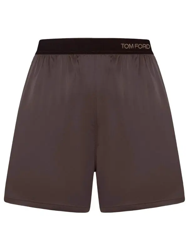 TOM FORD Silk Shorts With Velvet Band - Brown
