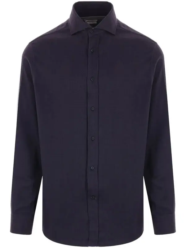 Brunello Cucinelli Herringbone Cotton Blend Shirt - Blue