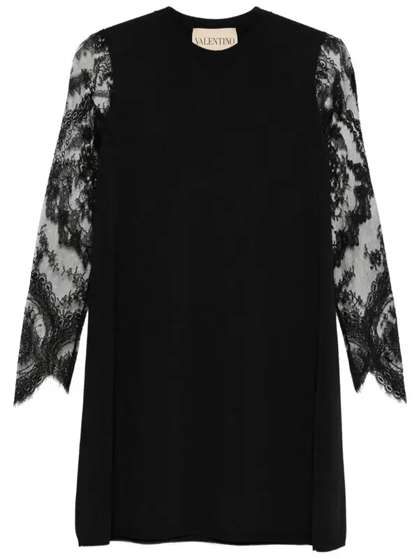 Valentino Garavani Mini Dress With Lace Sleeves - Black