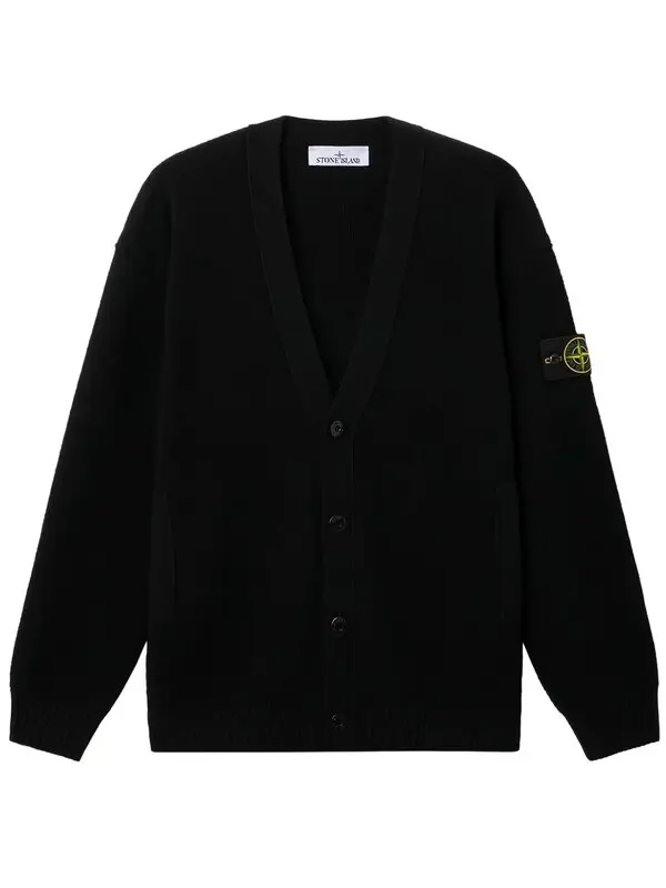 Stone Island Knit Cardigan With V-neck And Pockets - Black