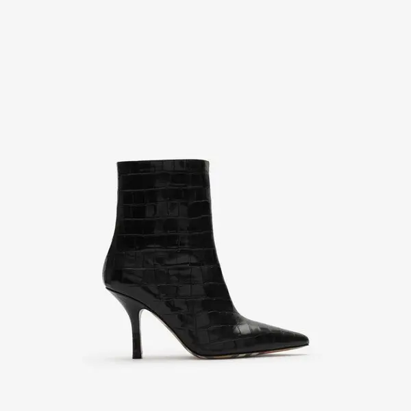 Burberry Crocodile-effect Leather Dame Ankle Boots - Black