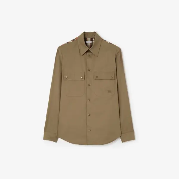 Burberry Tropical Gabardine And Check Shirt - Finch Brown