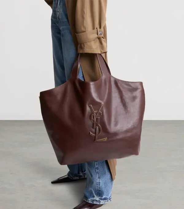 Saint Laurent Maxi Icare Calfskin Tote Bag - Beige