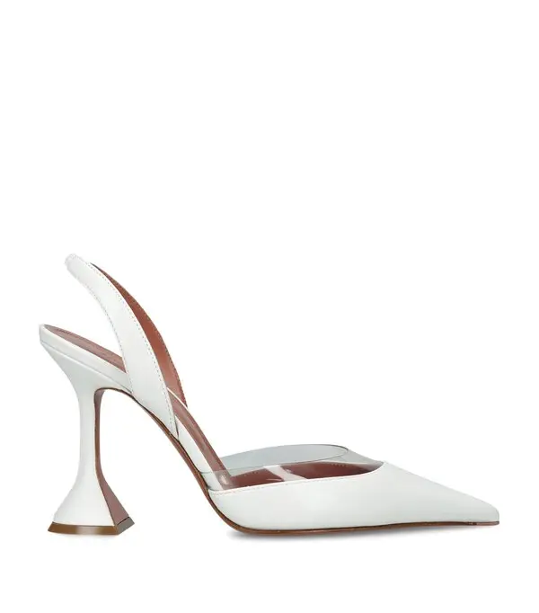 Amina Muaddi Leather Lara Slingbacks 95 - White