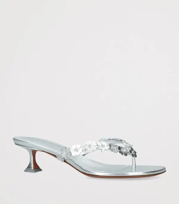 Amina Muaddi Leather Flower-applique Janis Sandals