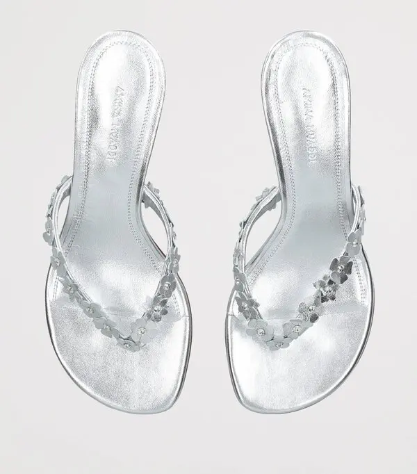 Amina Muaddi Leather Flower-applique Janis Sandals