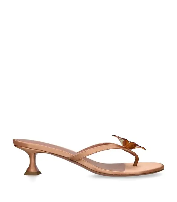 Amina Muaddi Satin Flower Vittoria Heeled Sandals 45 - Beige