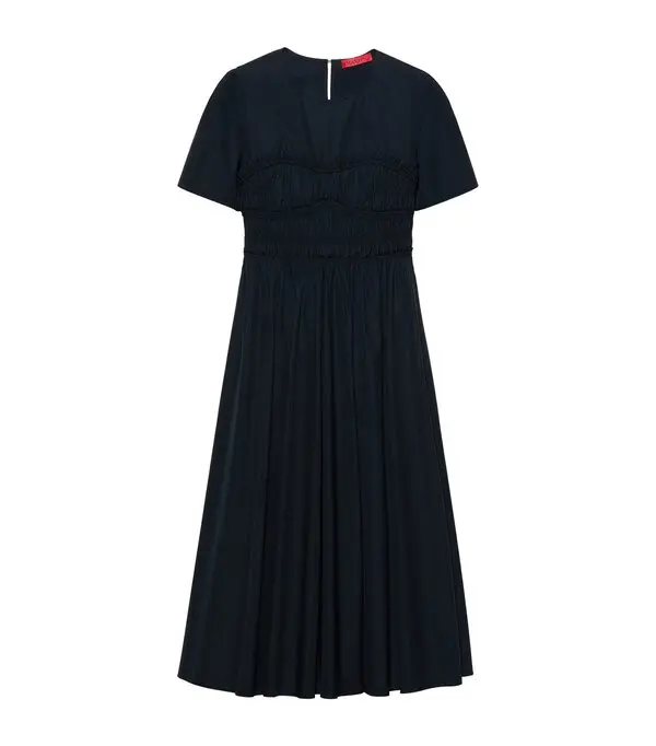 Max & Co. Cotton-virgin Wool Shirred Midi Dress - Black
