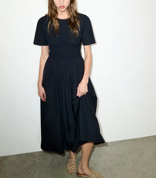 Max & Co. Cotton-virgin Wool Shirred Midi Dress