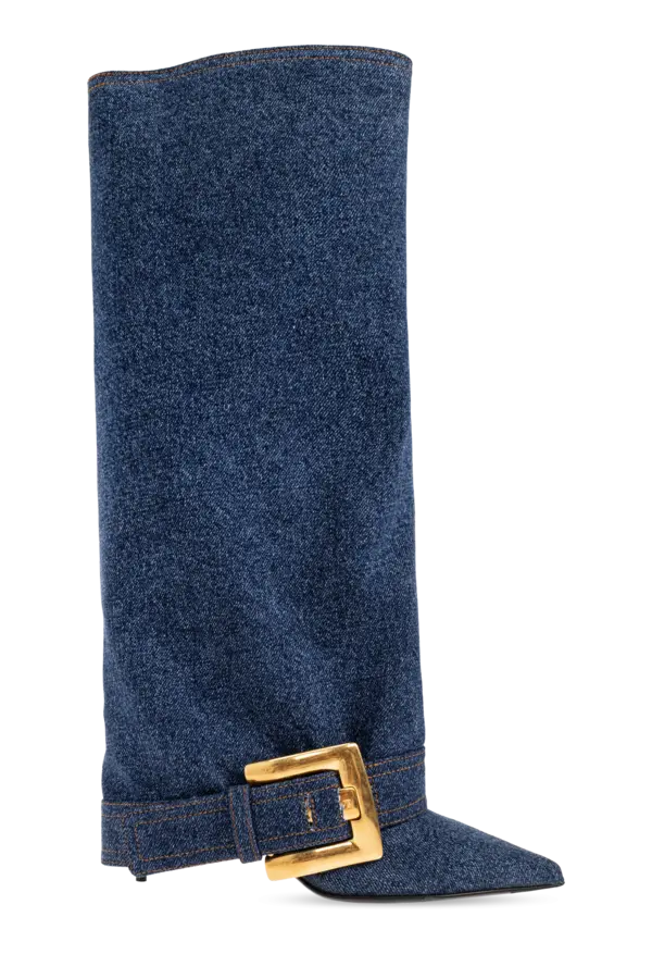 Balmain Denim Heeled Boots - Blue