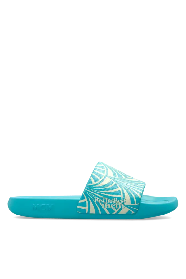 Mcm X Dj Khaled Graphic Print Rubber Slides - Blue