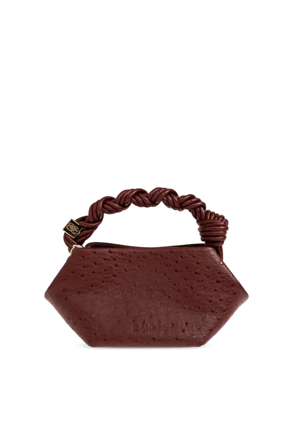 GANNI Hexagonal Eco Leather Handbag With Braided Handle - Burgundy