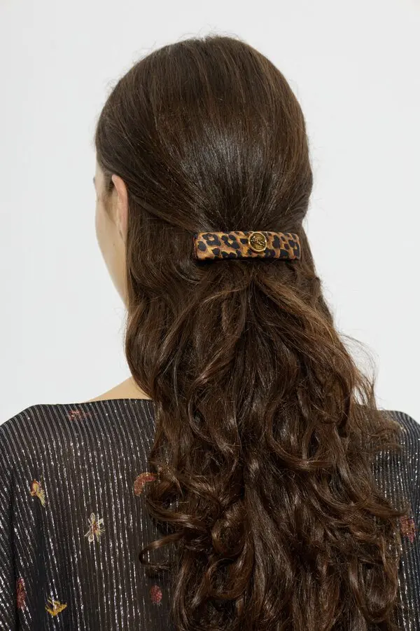 Etro Hair Clip With Animal Print And Gold Logo