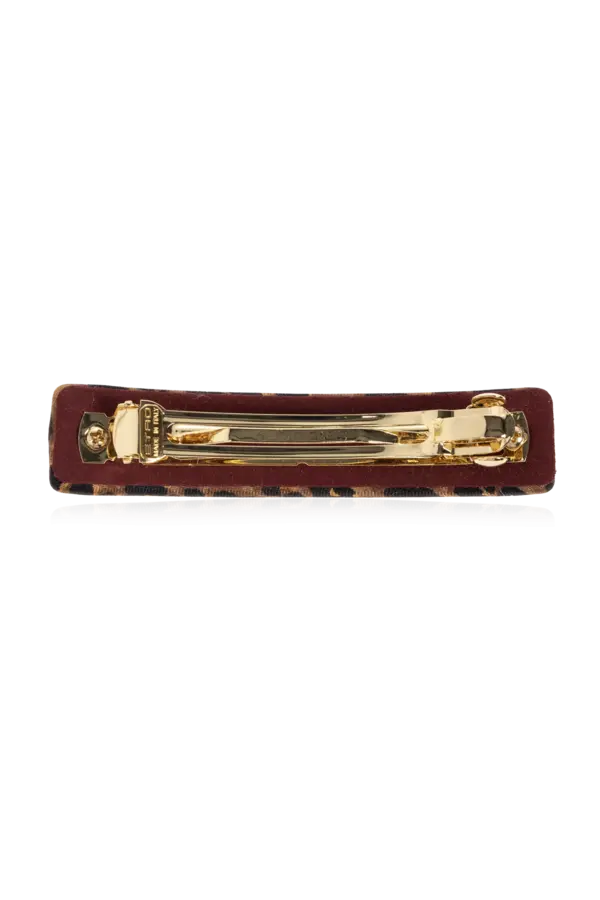 Etro Hair Clip With Animal Print And Gold Logo