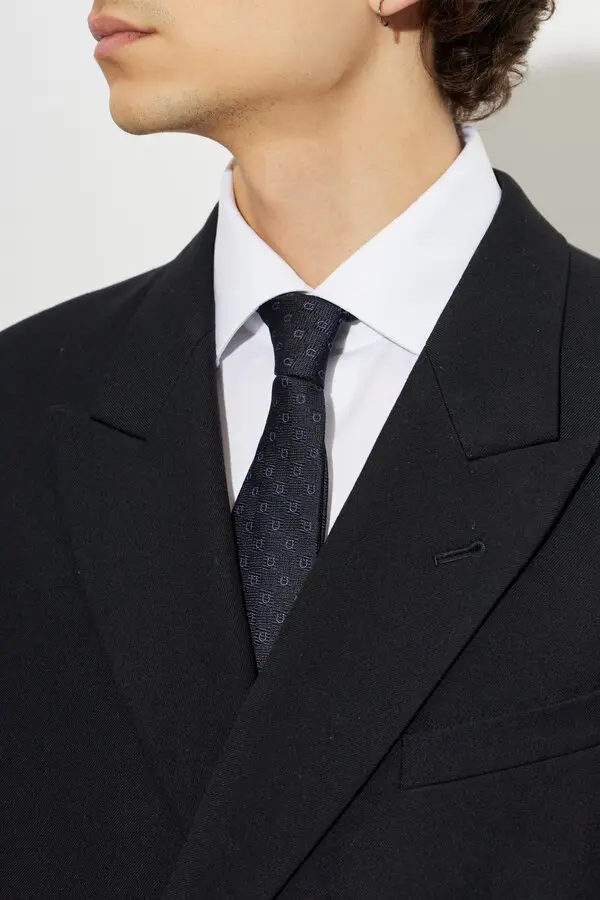 FERRAGAMO Silk Tie With Emblem Pattern