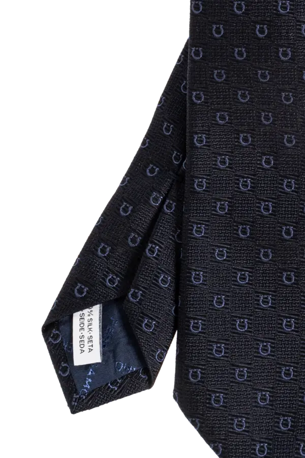 FERRAGAMO Silk Tie With Emblem Pattern