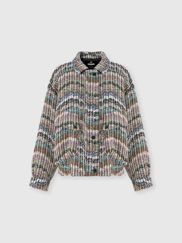 Missoni Oversized Chevron Knit Bomber With Sequins