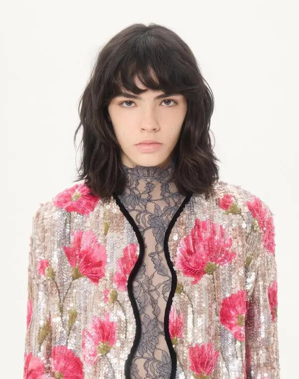 Valentino Garavani Embroidered Organza Jacket With Floral Sequins - Multicolour