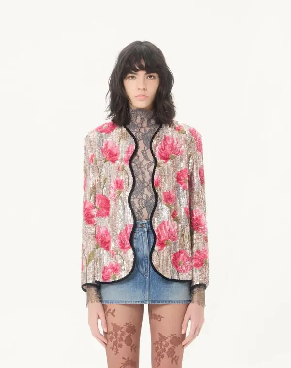 Valentino Garavani Embroidered Organza Jacket With Floral Sequins - Multicolour