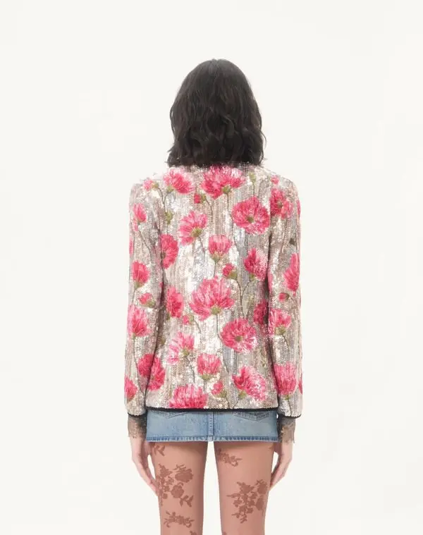 Valentino Garavani Embroidered Organza Jacket With Floral Sequins - Multicolour