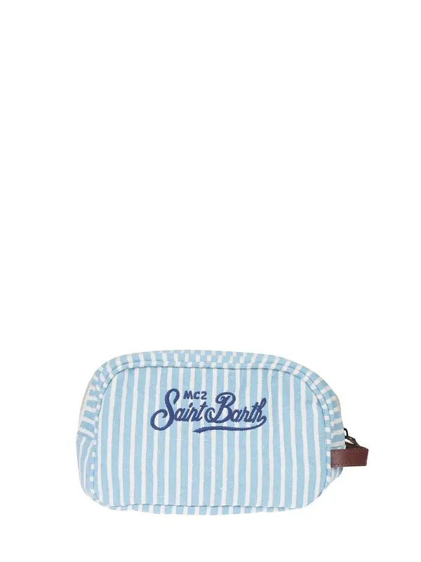 MC2 SAINT BARTH Striped Linen Pouch - Light Blue