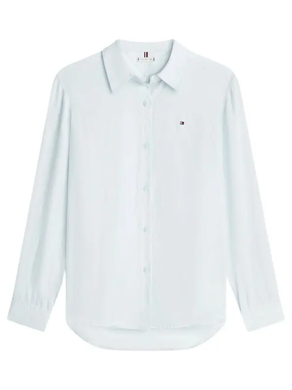 Tommy Hilfiger Long Sleeve Linen Shirt With Curved Hem - Light Blue