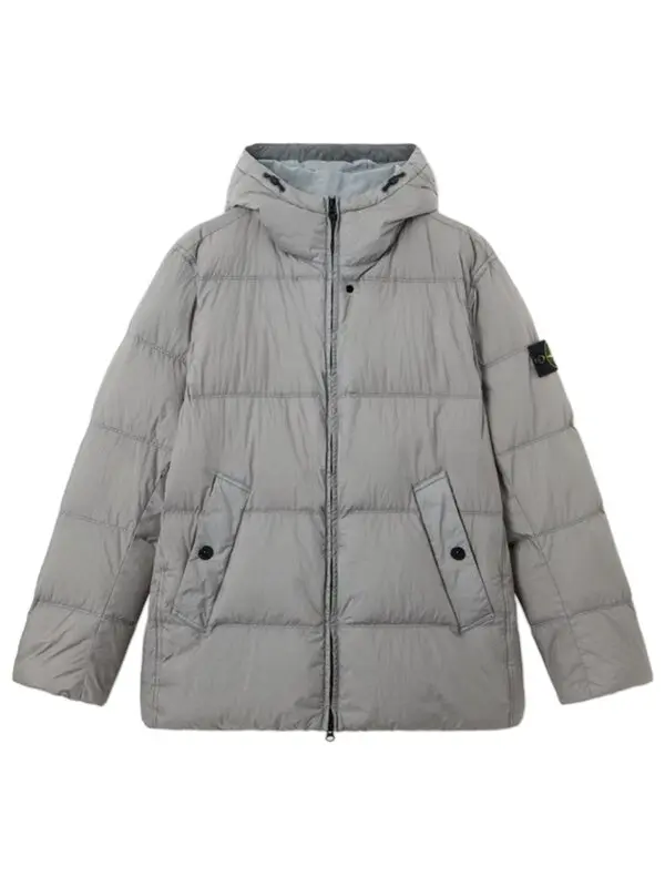 Stone Island Shaped Padded Hood Jacket With Double-adjustable Drawstring, Slanted Snap Pockets & Two-way Zip - Grigio