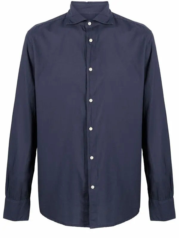 DEPERLU Cotton Slim Cut Button-down Long Sleeve Shirt - Navy