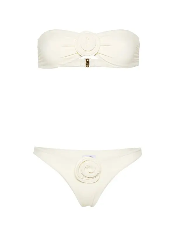 LA REVECHE Floral Embellished Strapless Bikini - Ivory