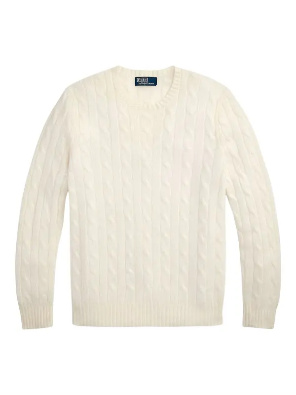 Ralph Lauren Cashmere Cable Knit Crew Neck Long Sleeve Sweater - White