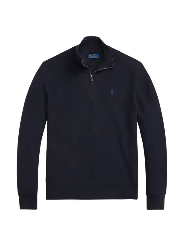 Ralph Lauren Classic Fit Quarter Zip Cotton Sweater - Navy