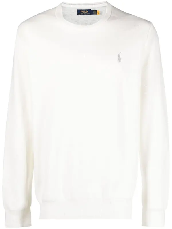 Ralph Lauren Honeycomb Knit Crew Neck Sweater With Embroidered Logo - White